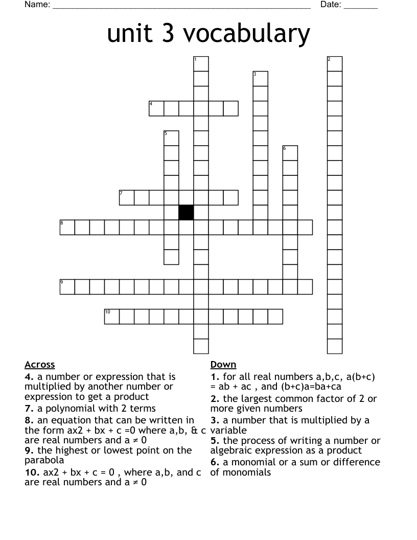 unit 3 vocabulary Crossword - WordMint