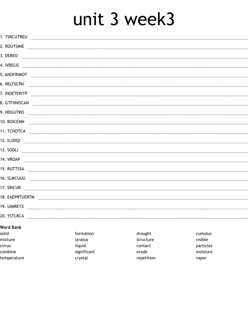 unit 3 week3 Word Scramble - WordMint