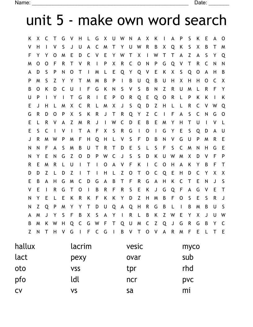 Unit 5 Make Own Word Search WordMint