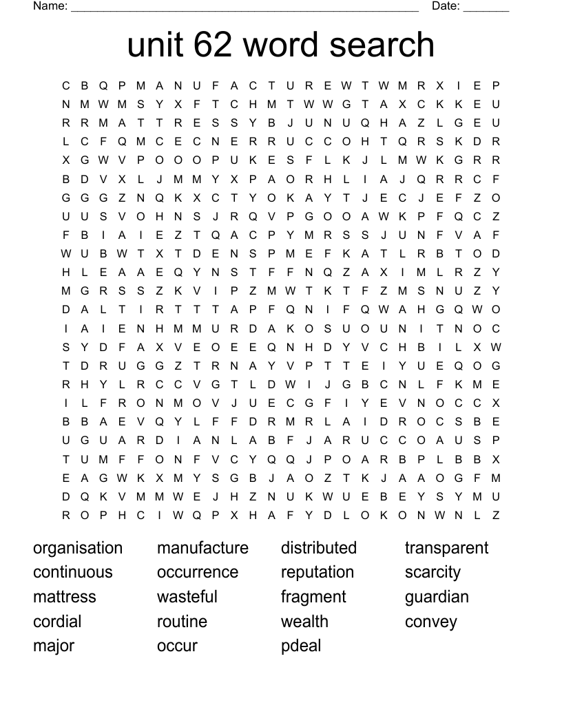 unit 62 word search - WordMint