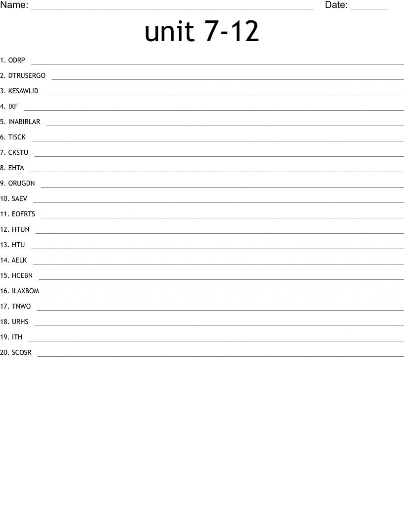 unit 7-12 Word Scramble - WordMint