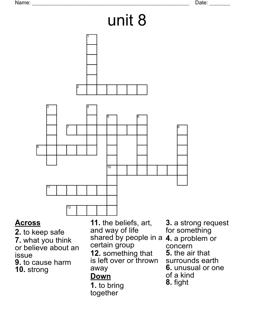 unit 8 Crossword - WordMint