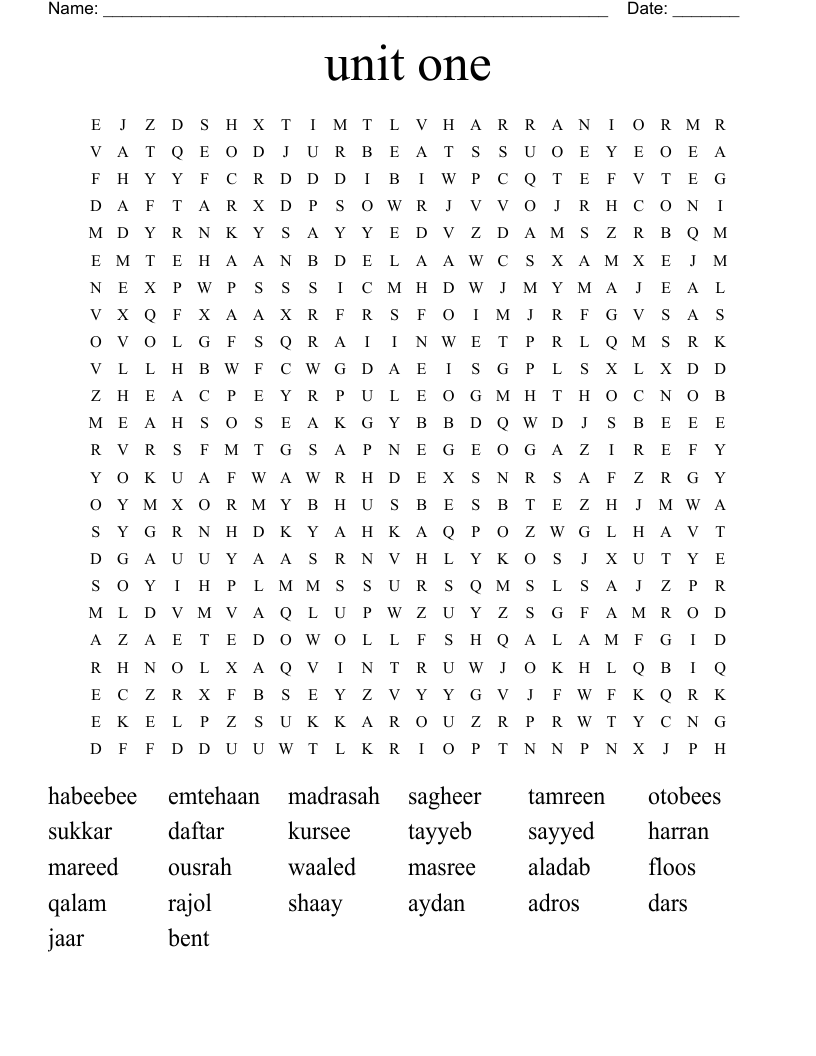 unit one Word Search - WordMint