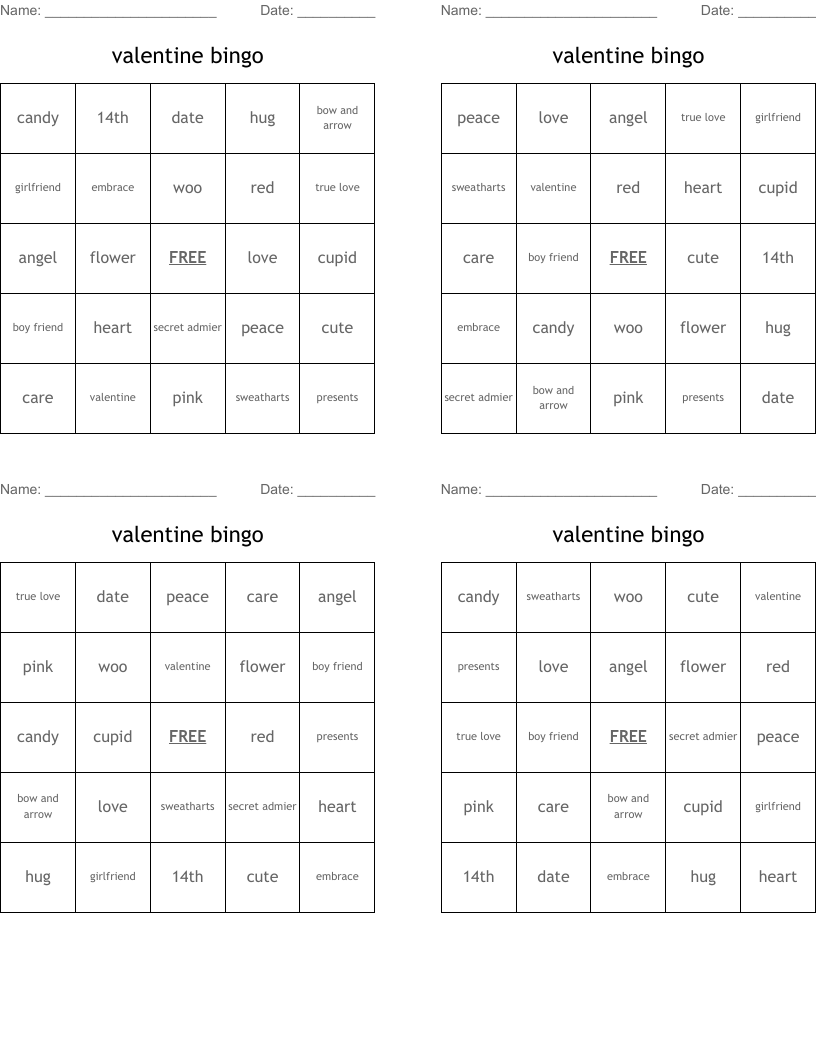 valentine bingo - WordMint