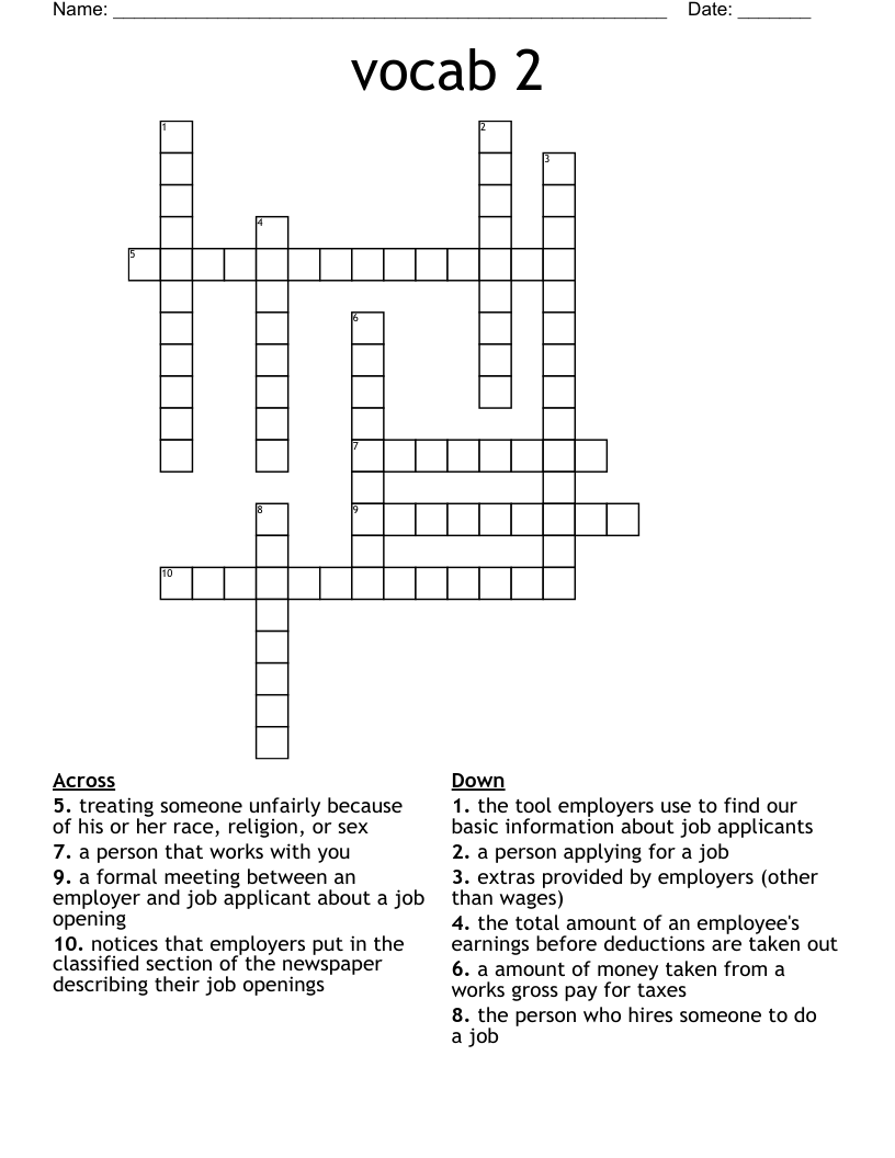 vocab 2 Crossword - WordMint