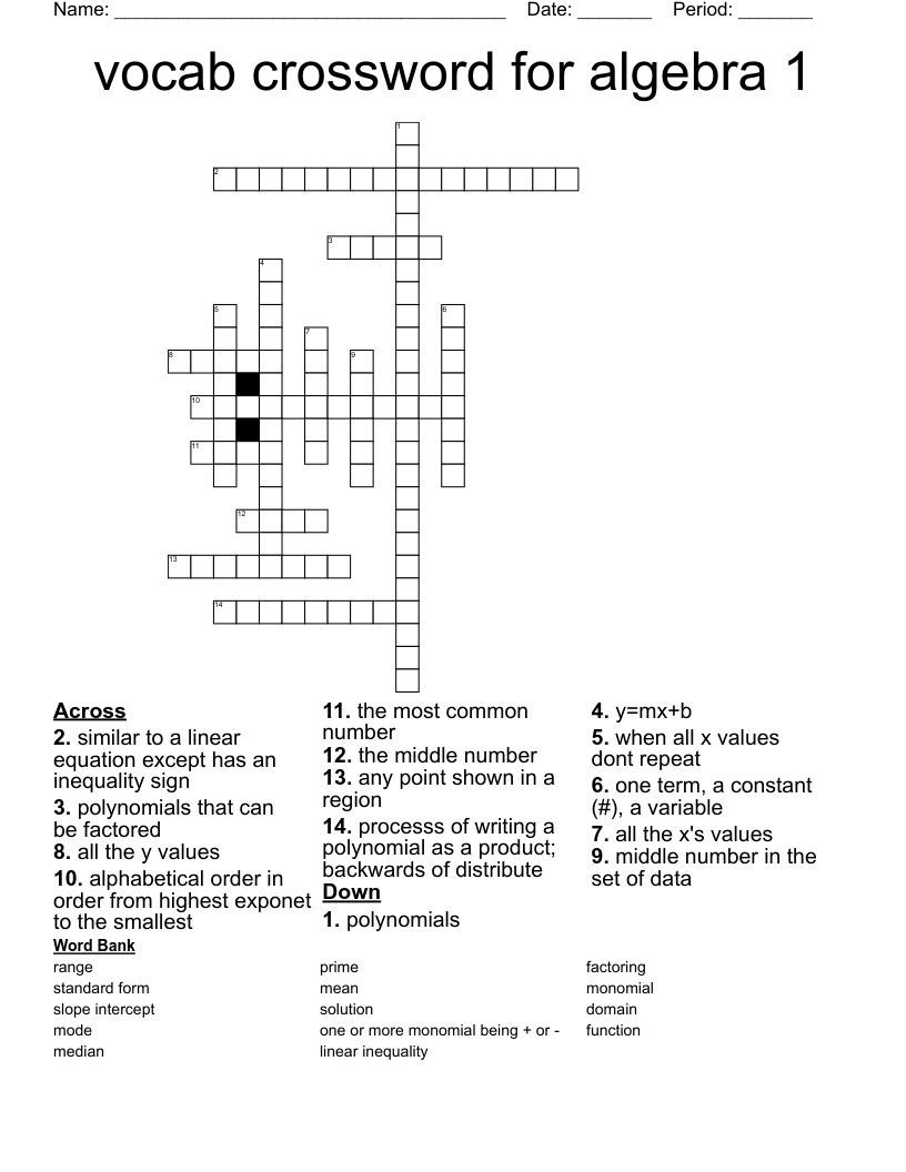 vocab crossword for algebra 1 - WordMint