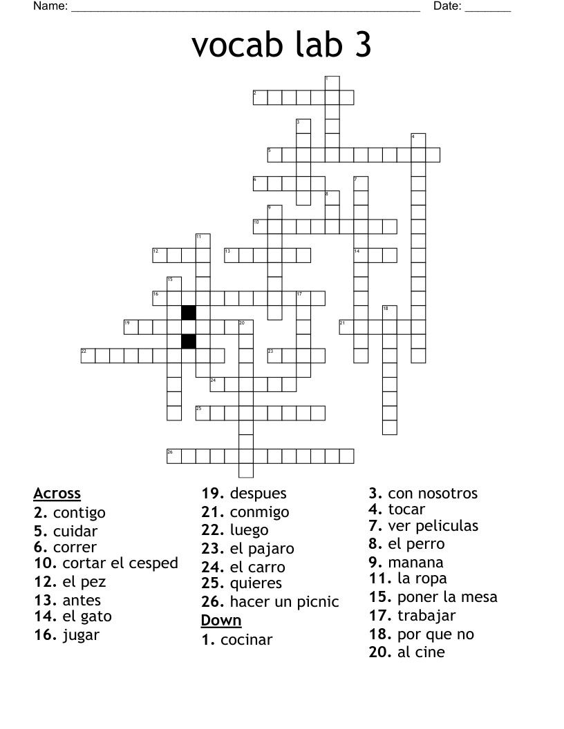 vocab lab 3 Crossword - WordMint