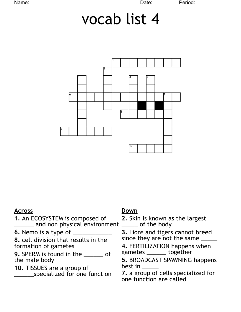 vocab list 4 Crossword - WordMint