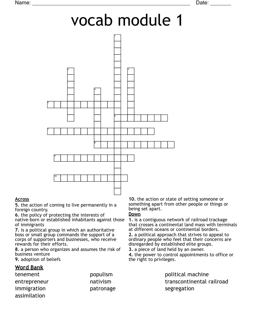 vocab module 1 Crossword - WordMint