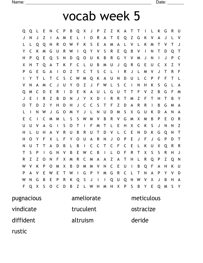 vocab week 5 Word Search - WordMint