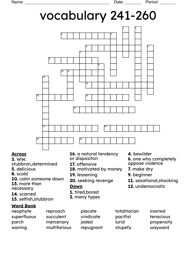 vocabulary 241-260 Crossword - WordMint