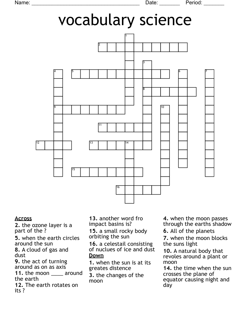 vocabulary science Crossword - WordMint