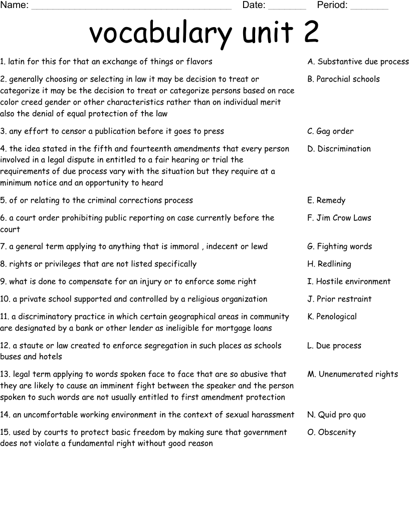 vocabulary unit 2 Worksheet - WordMint