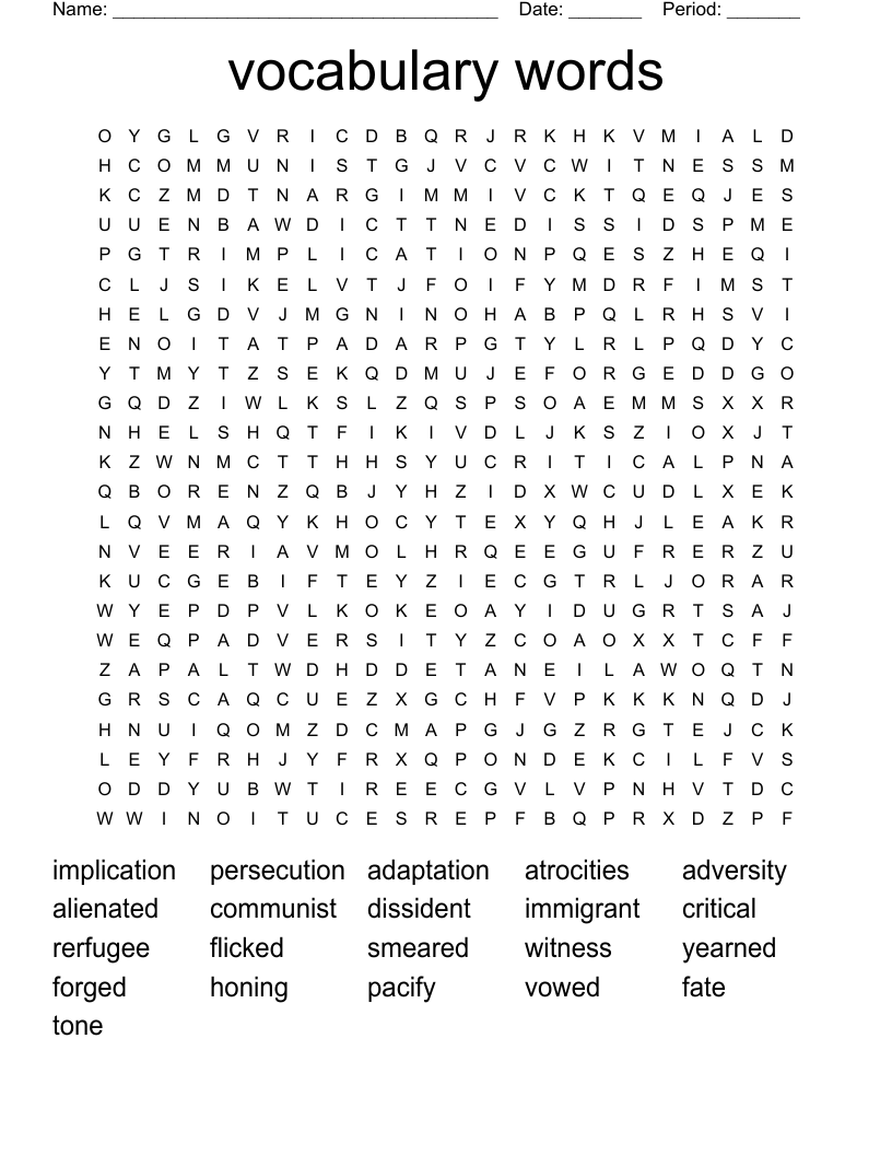 vocabulary words Word Search - WordMint