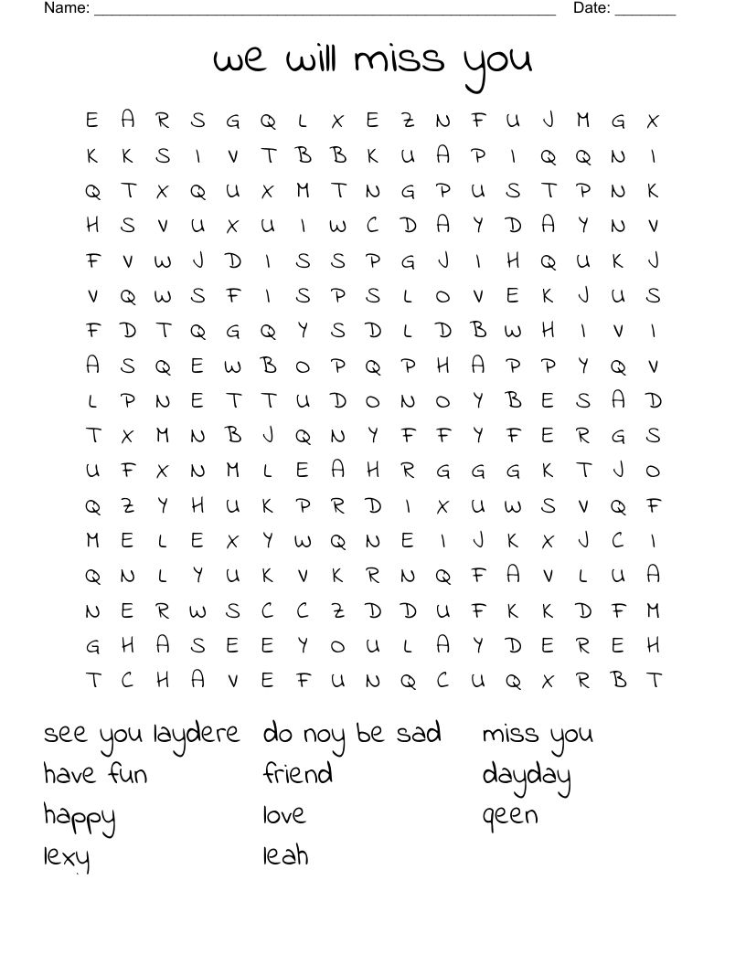 We Will Miss You Word Search WordMint