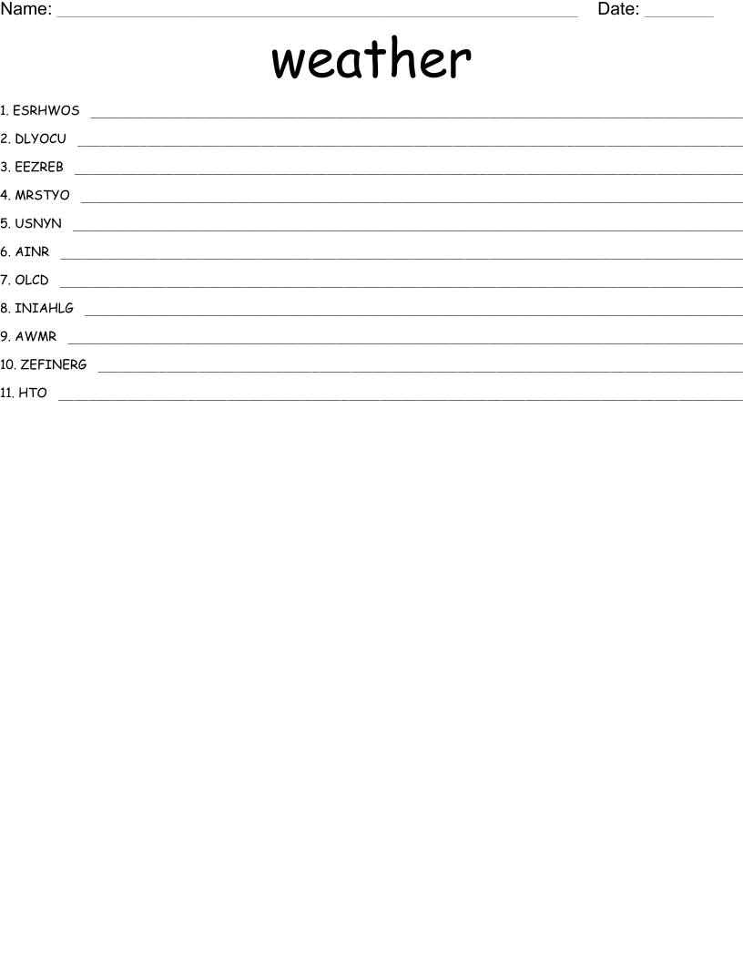 weather Word Scramble - WordMint