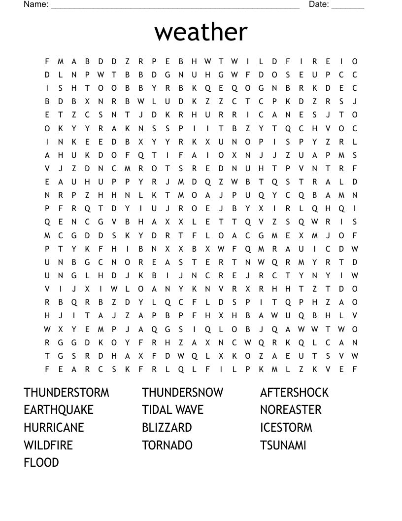 weather Word Search - WordMint
