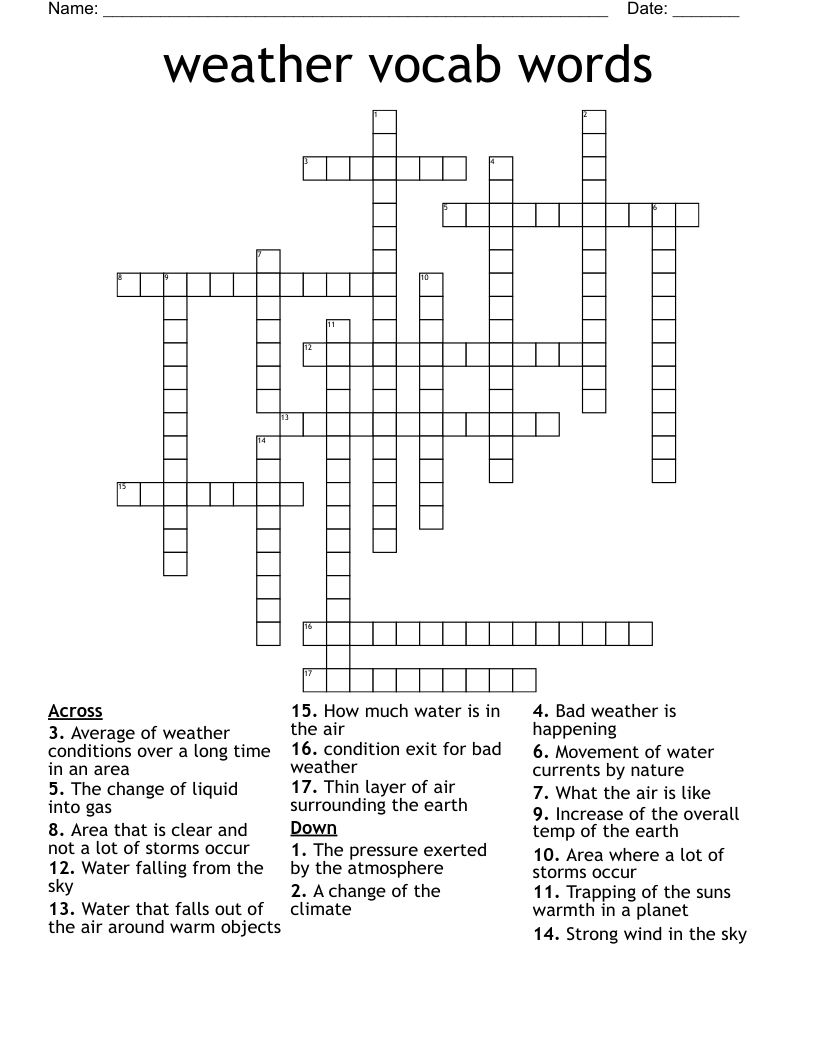 weather vocab words Crossword - WordMint