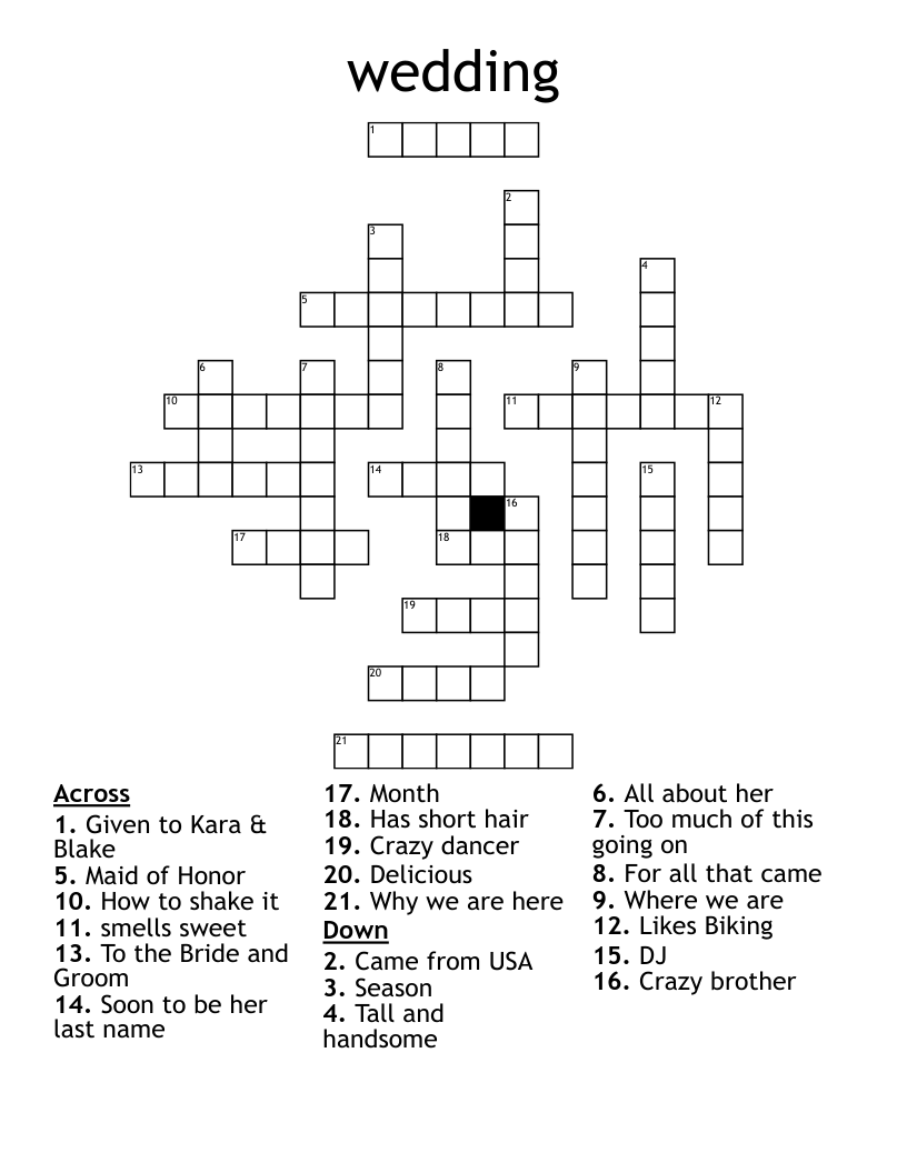 wedding Crossword - WordMint