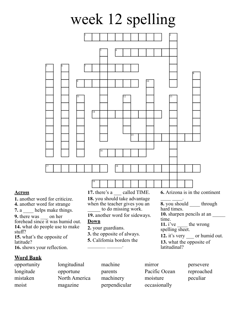 week 12 spelling Crossword - WordMint