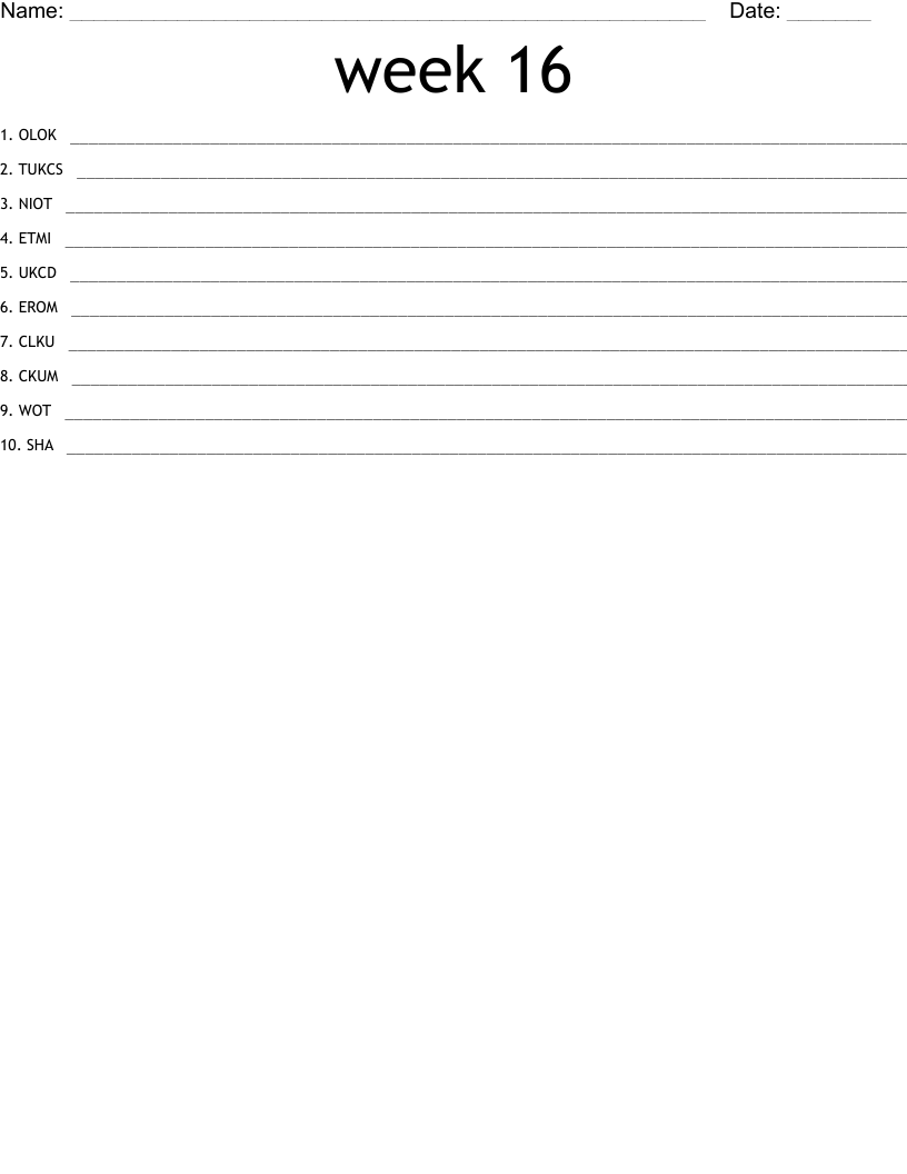 week 16 Word Scramble - WordMint