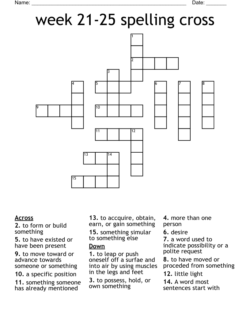 week 21-25 spelling cross Crossword - WordMint