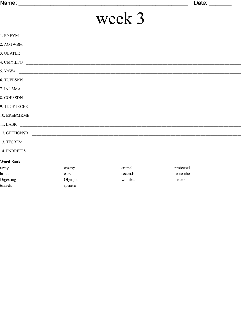 week 3 Word Scramble - WordMint