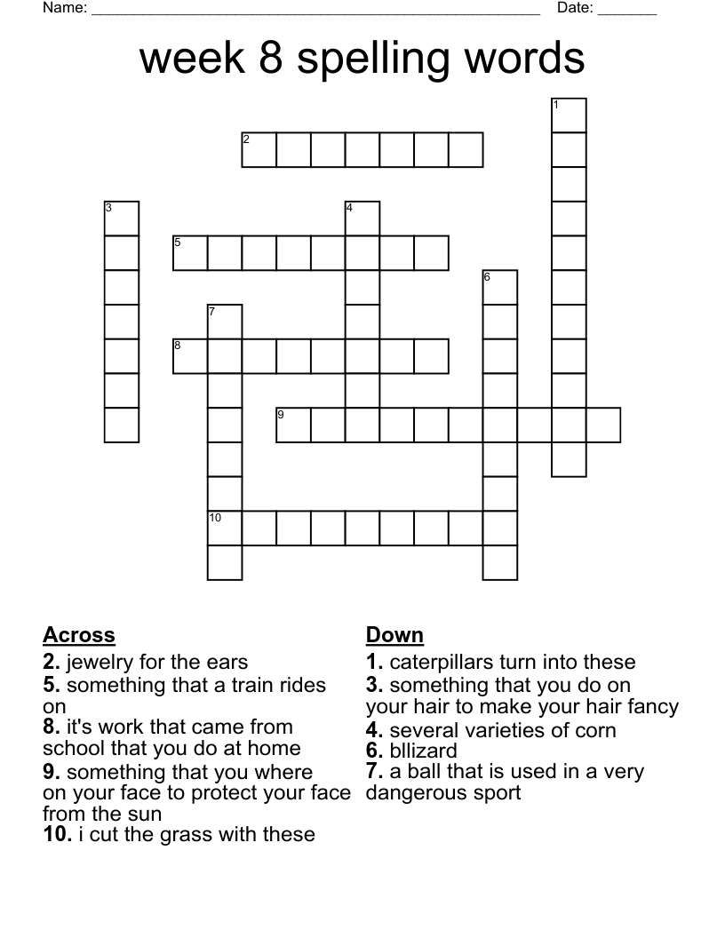 week 8 spelling words Crossword - WordMint