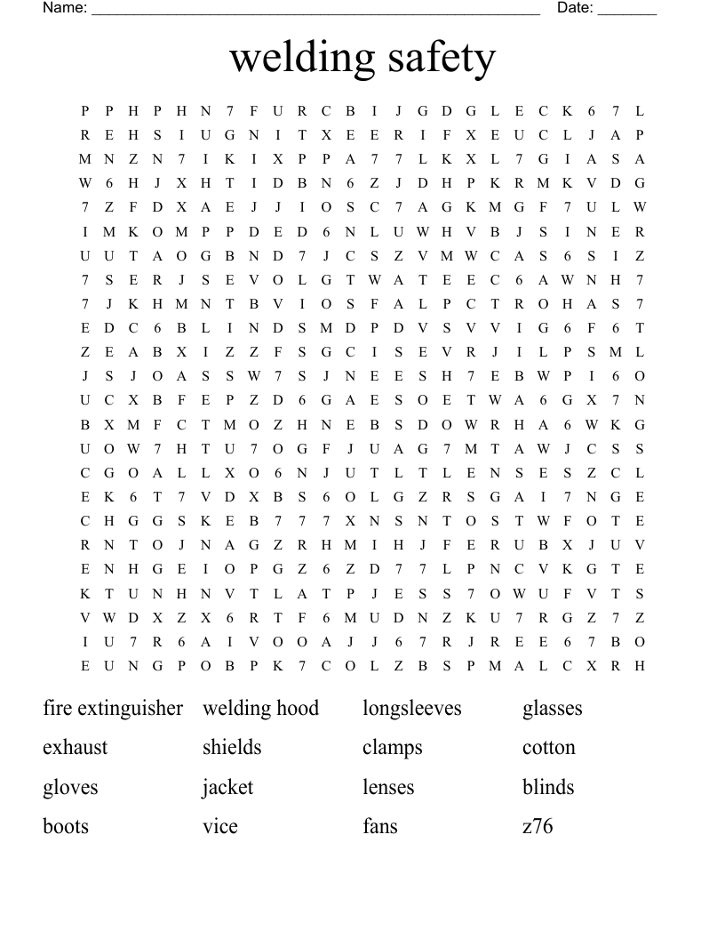 welding safety Word Search - WordMint
