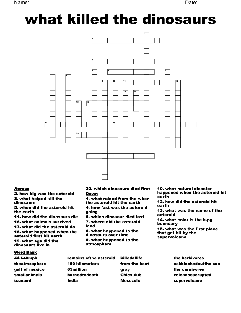what killed the dinosaurs Crossword - WordMint