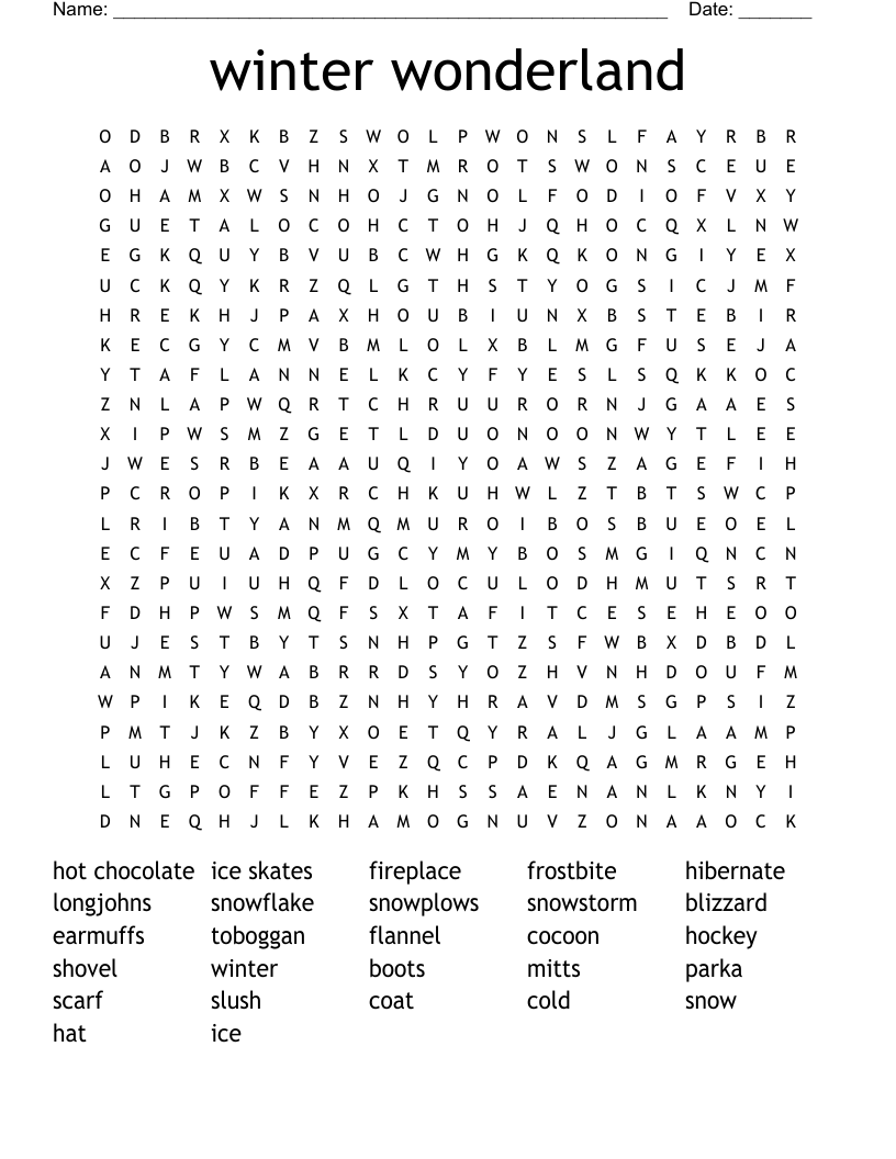 Winter Wonderland Word Search WordMint
