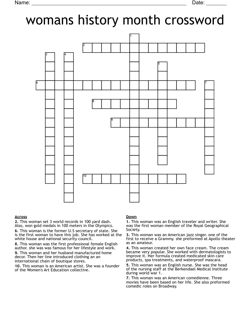 womans history month crossword - WordMint