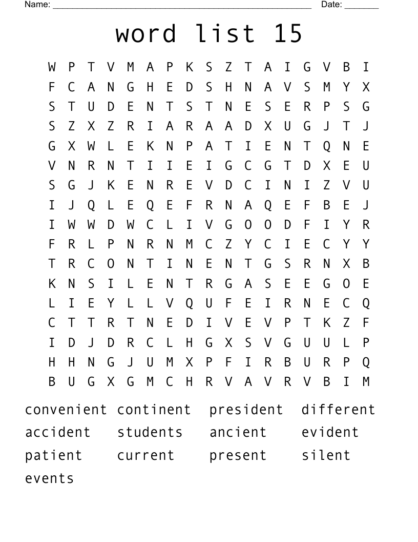word list 15 Word Search - WordMint