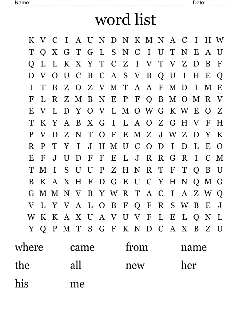 word list Word Search - WordMint