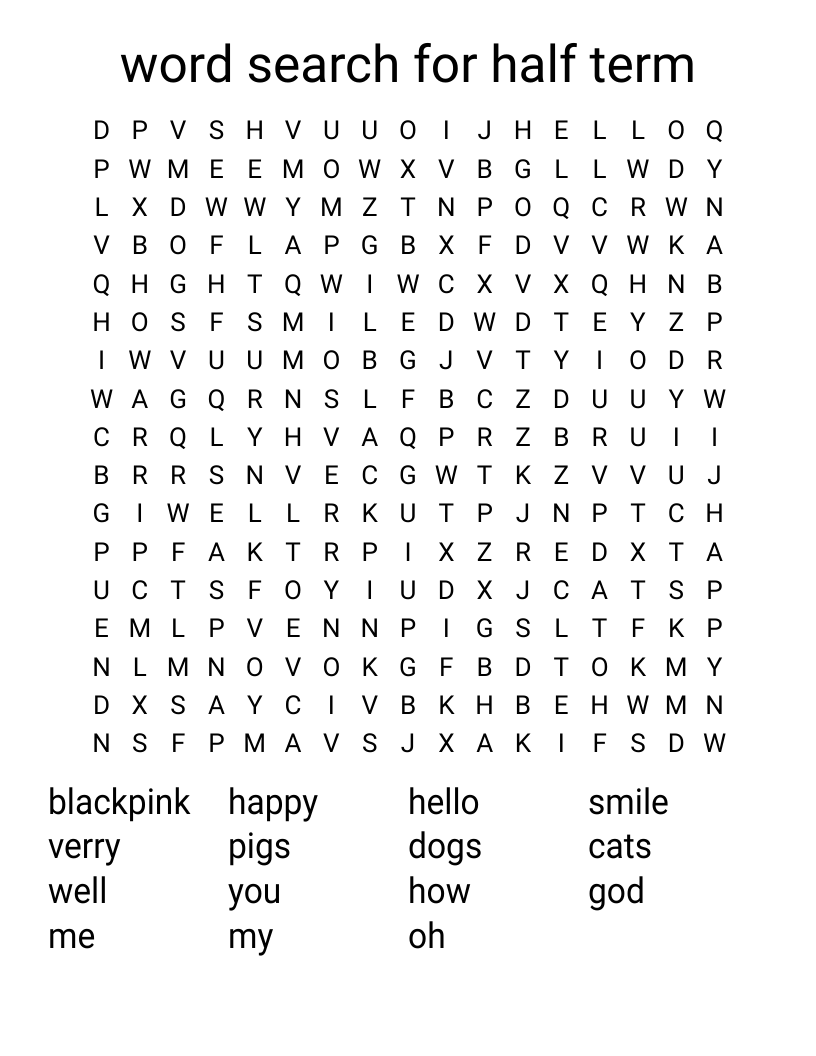 word search for half term - WordMint