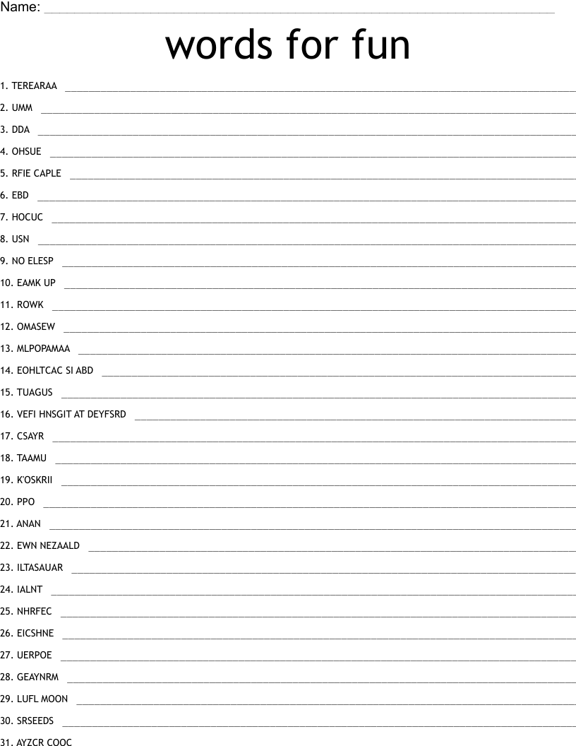 words for fun Word Scramble - WordMint