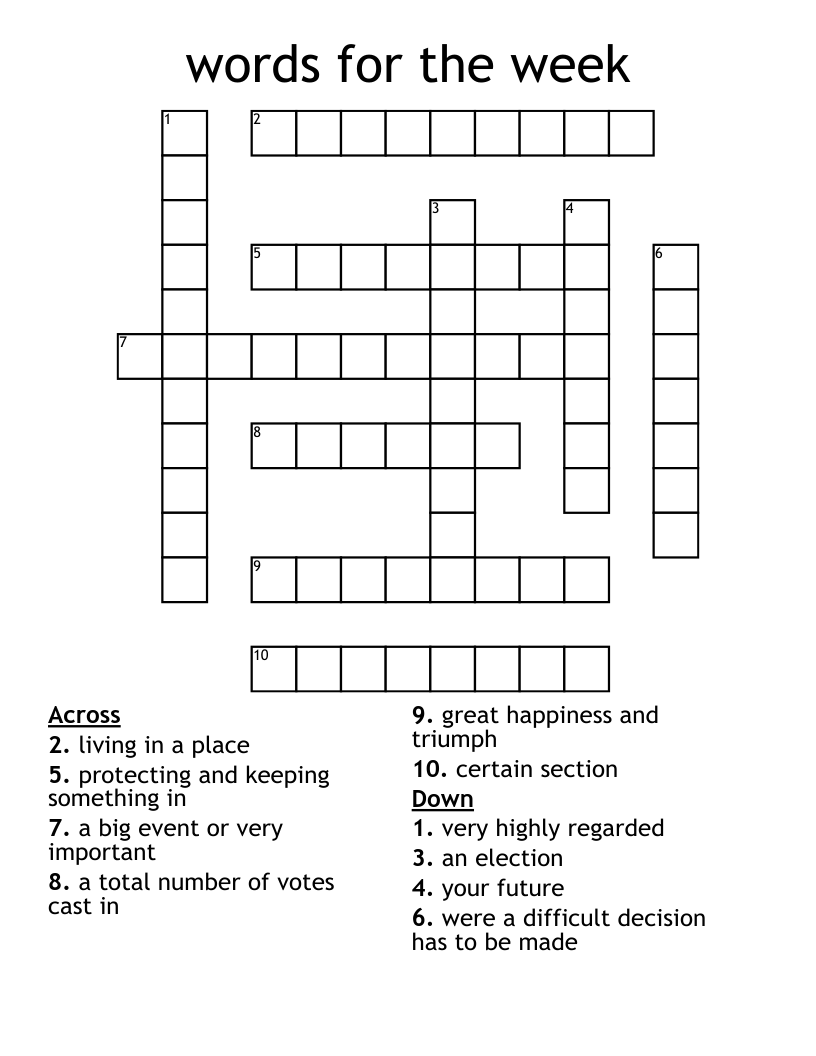words for the week Crossword - WordMint