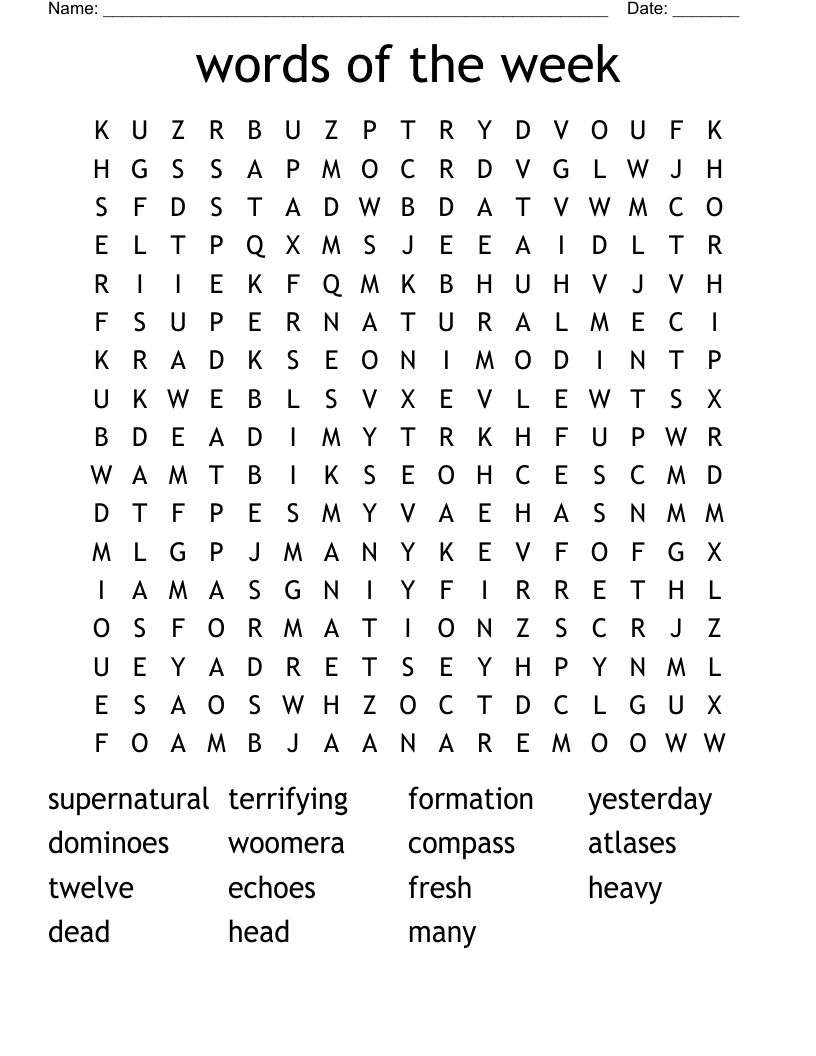 words of the week Word Search - WordMint