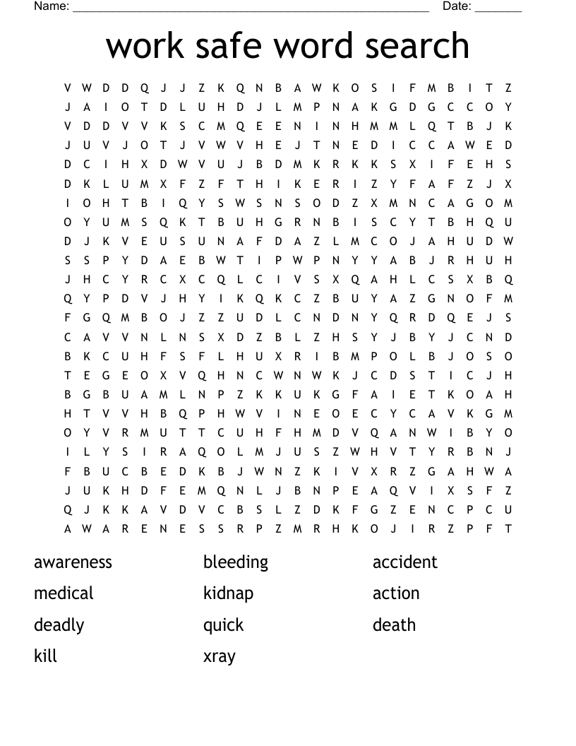 work safe word search - WordMint