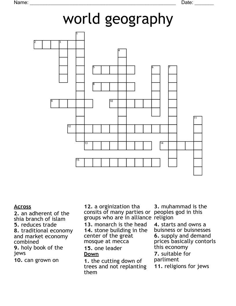 world geography Crossword - WordMint