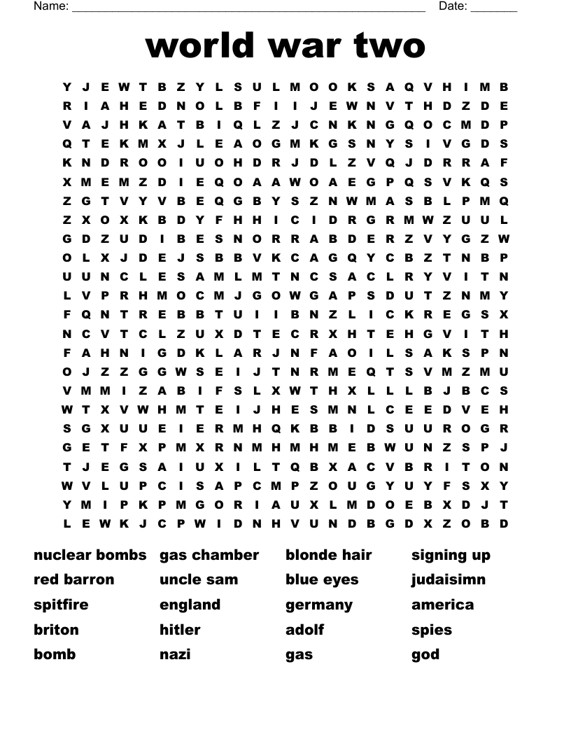 world war two Word Search - WordMint