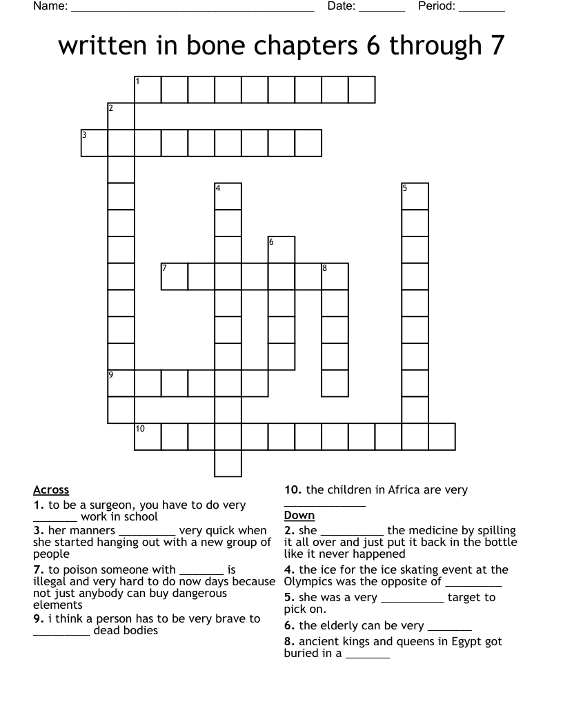 written in bone chapters 6 through 7 Crossword - WordMint
