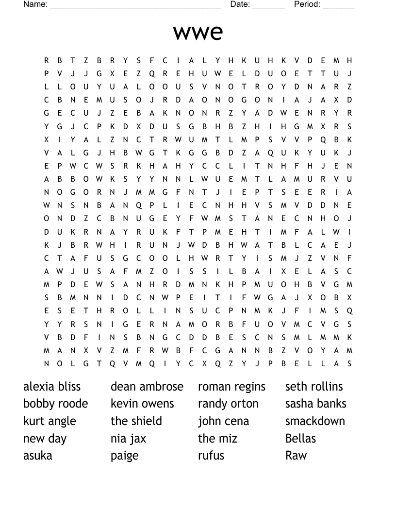 Wwe Word Search WordMint