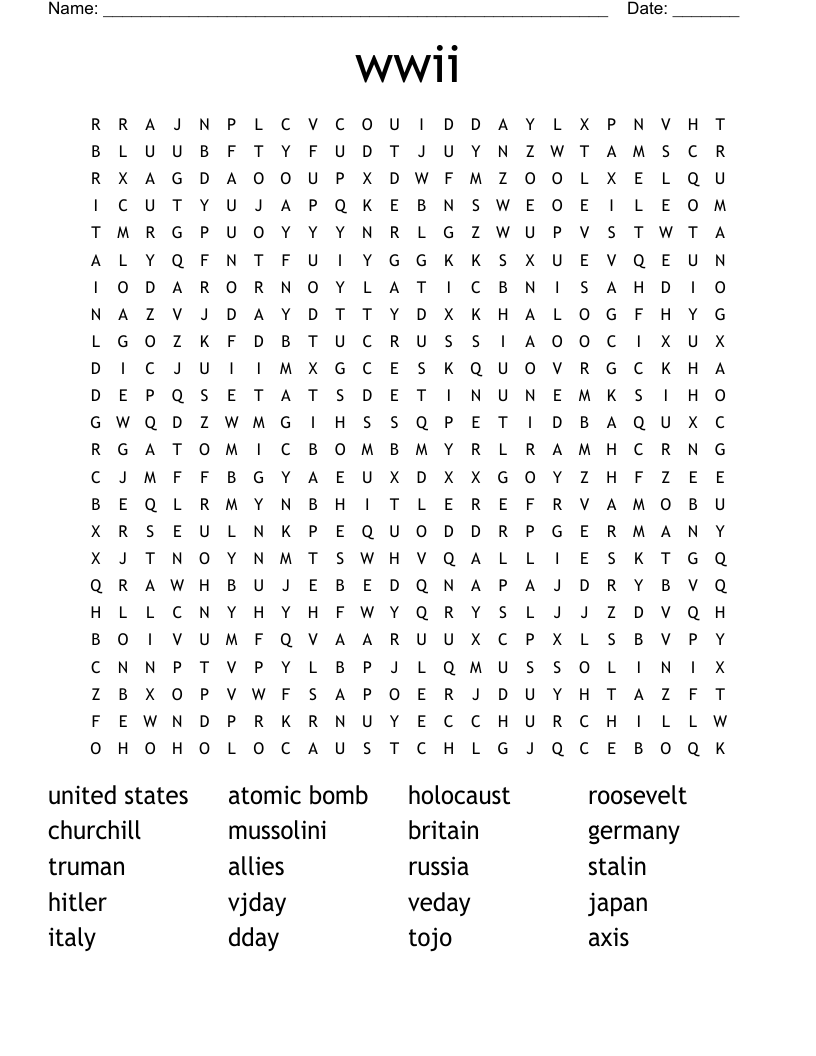 World War II Word Search WordMint
