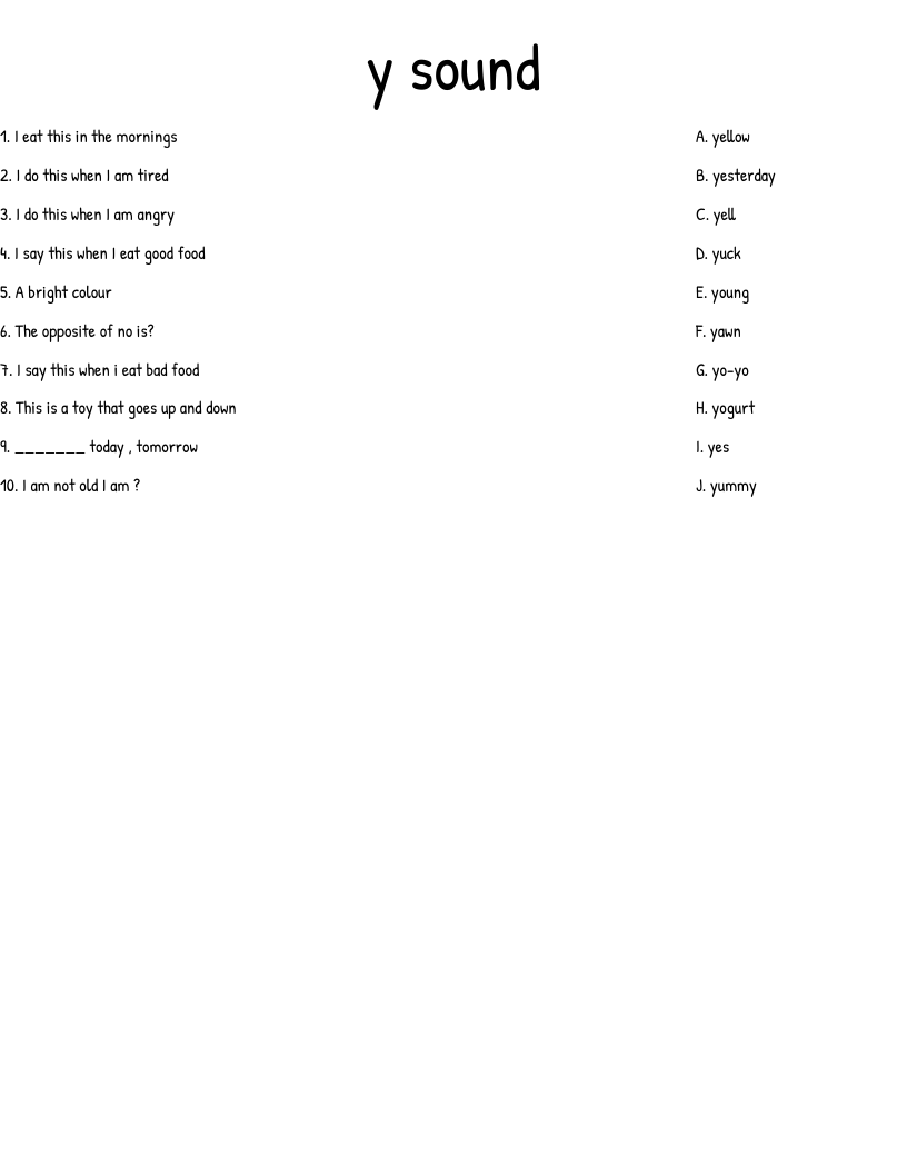 y sound Worksheet - WordMint