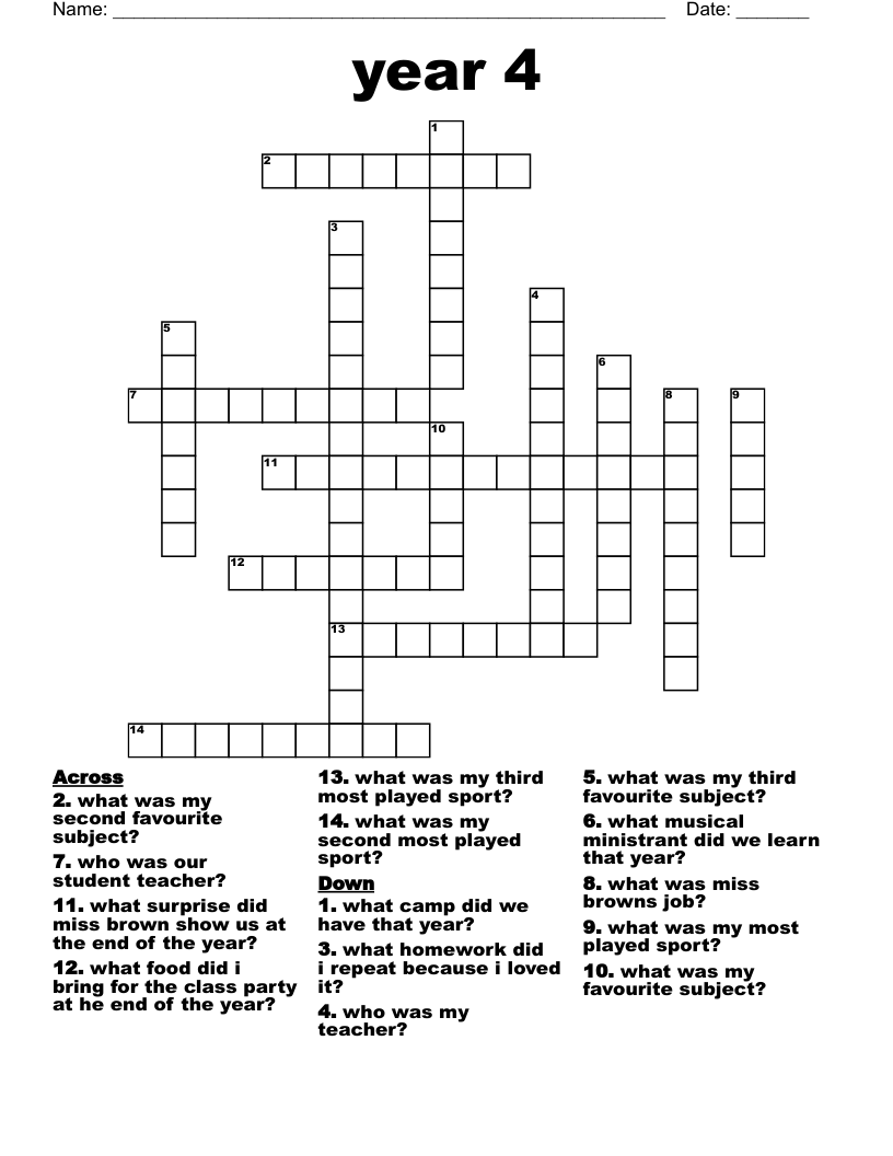year 4 Crossword - WordMint