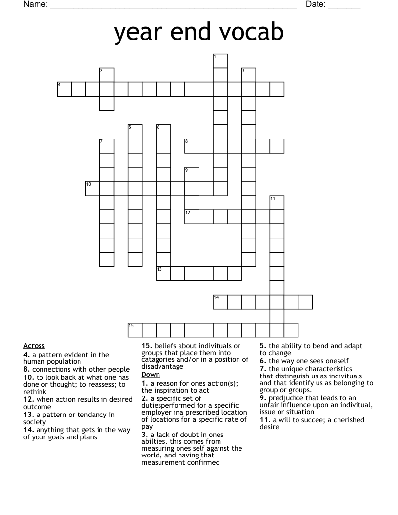 year end vocab Crossword - WordMint