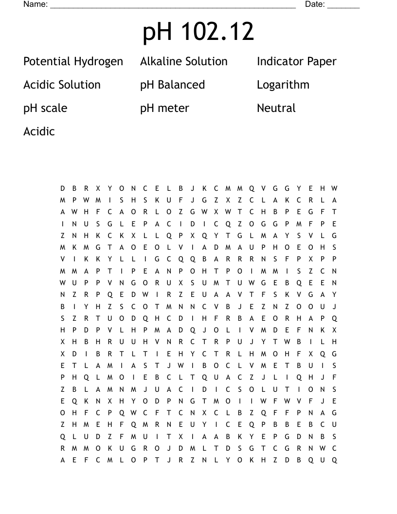 pH 102.12 Word Search - WordMint