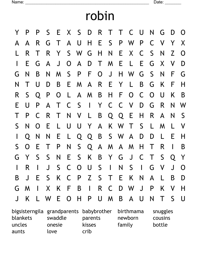 robin Word Search - WordMint