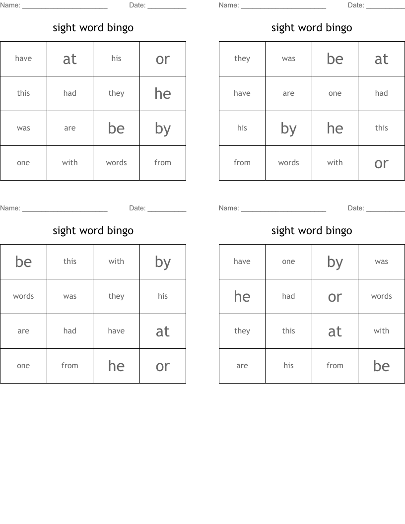 sight word bingo - WordMint